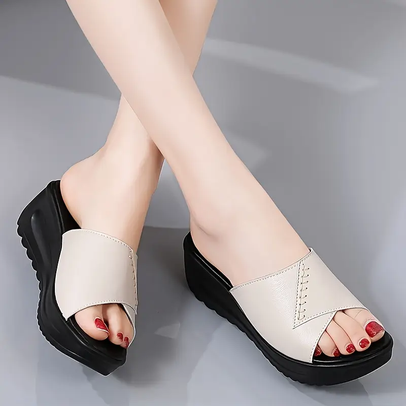 Womens Platform Slide Sandals Peep Toe Solid Color Slip Temu South