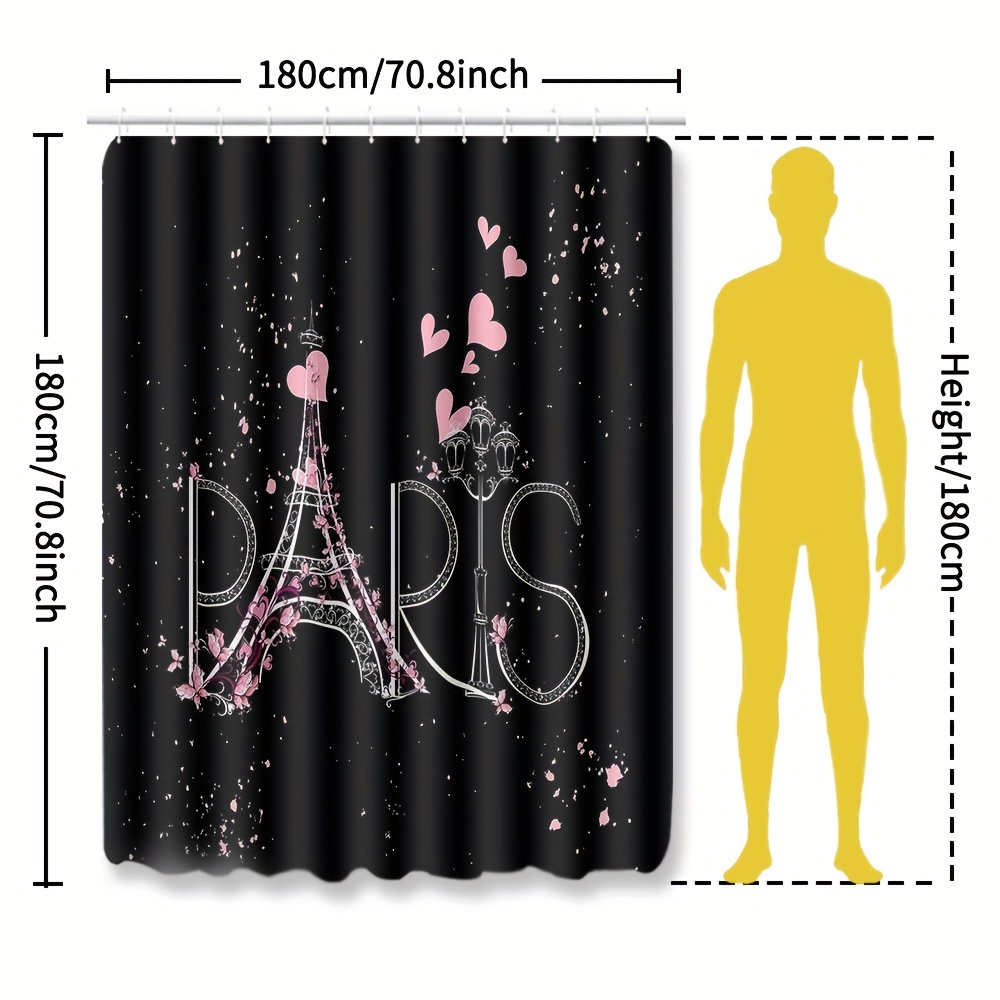 1 4pcs Love Tower Pattern Shower Curtain Set Waterproof - Temu United ...