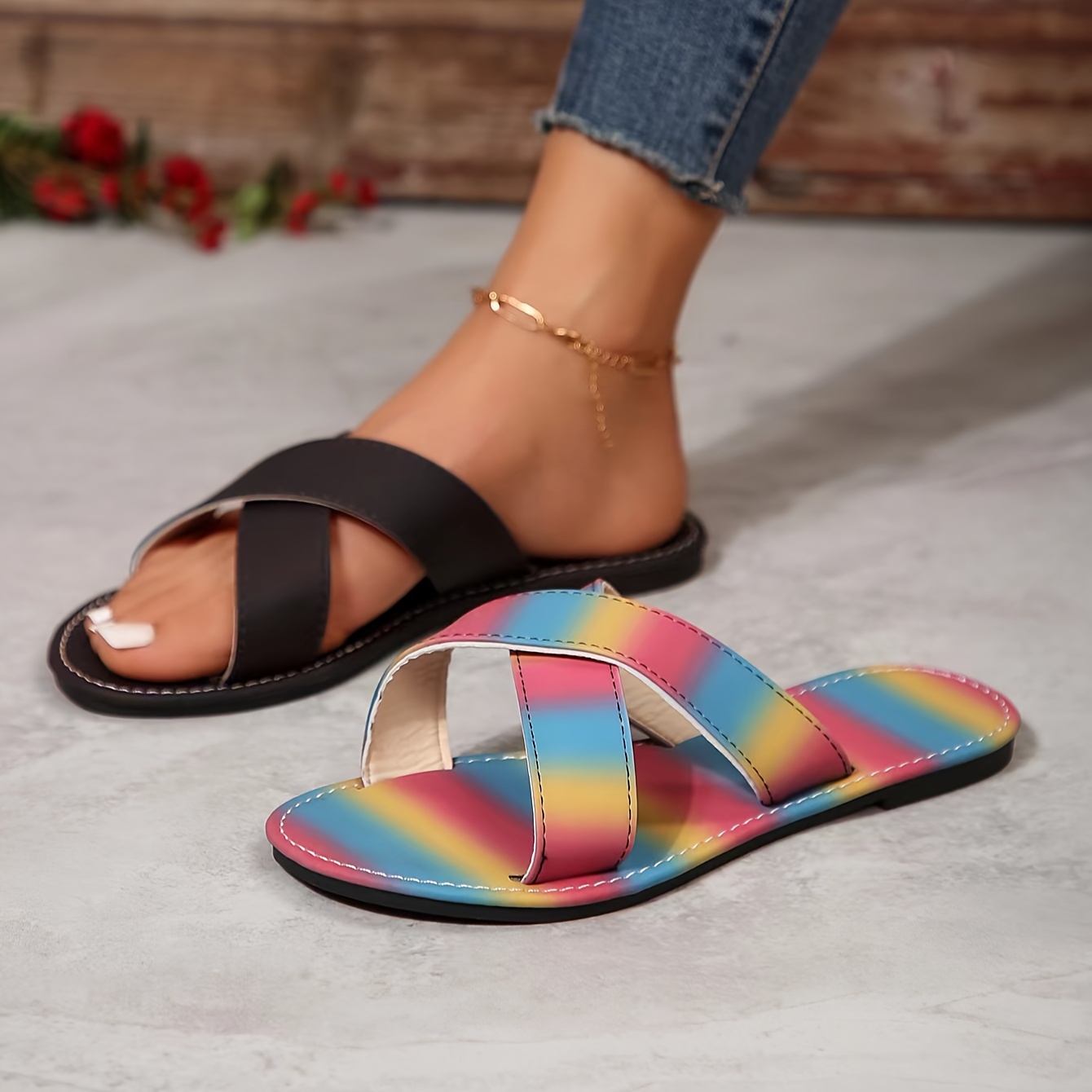 Flat Slides Women s Crisscross Trendy Color Changing Summer - Temu Canada