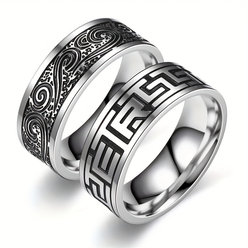 Men's Fashion Patterned Rings, Men's Retro Style Stainless Steel Ring ...