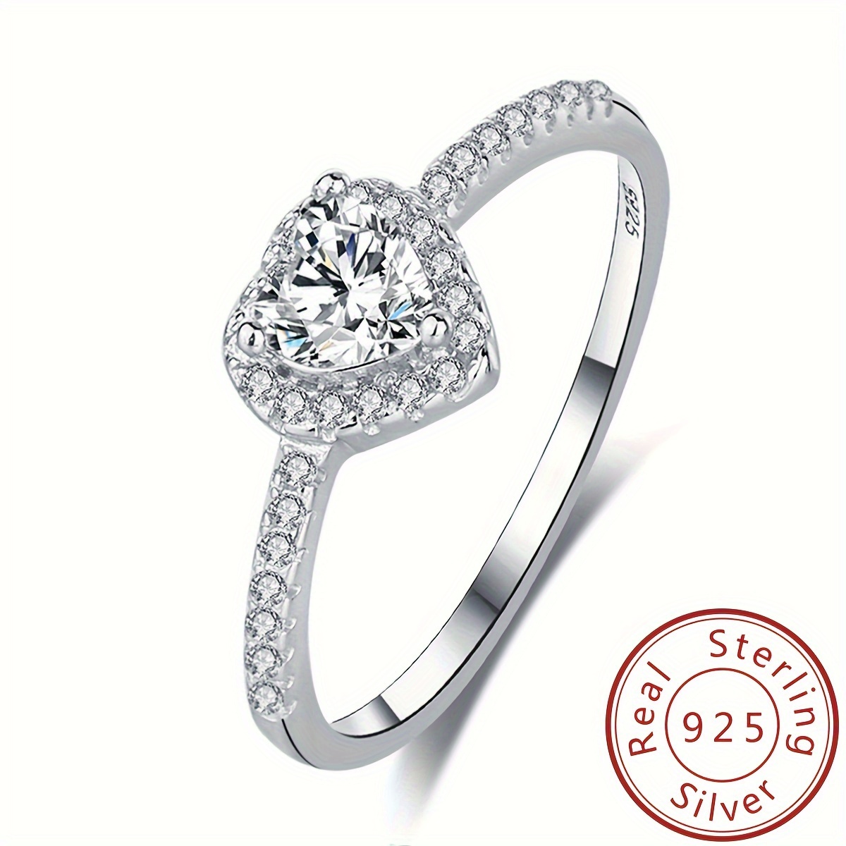 925 Sterling Silver Promise Ring Sweet Heart Design Paved - Temu Portugal
