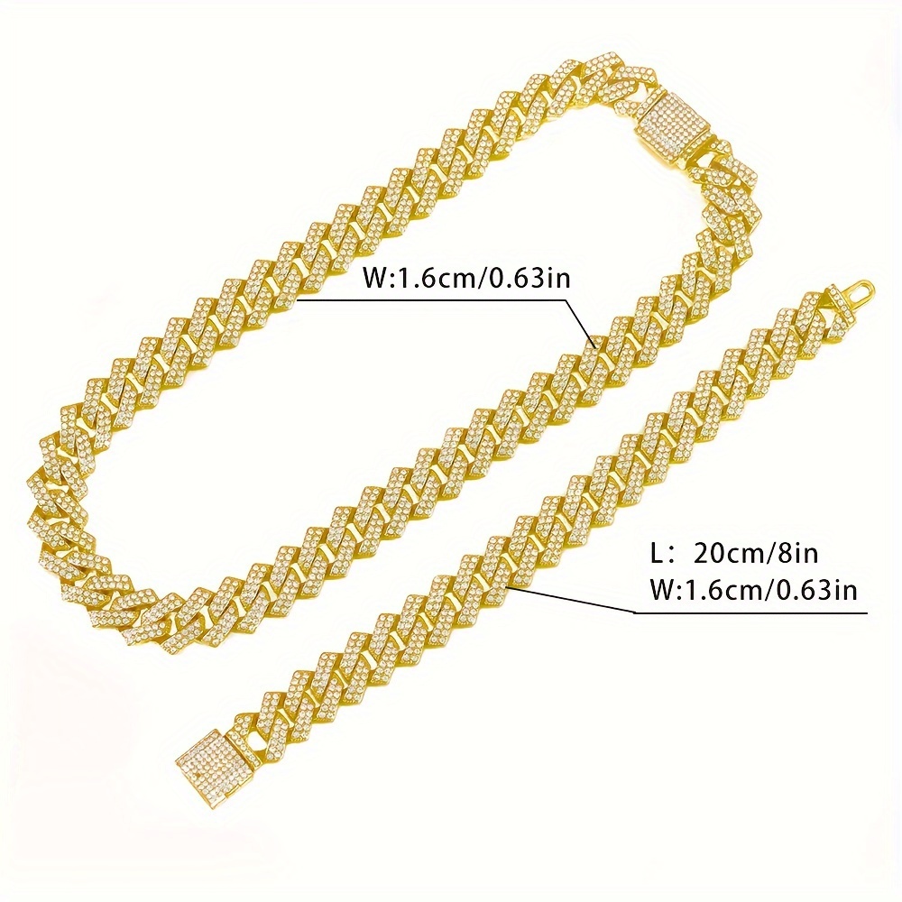 Ice Rhinestone Shaped Cuban Necklace Bracelet Set Men Women - Temu ...