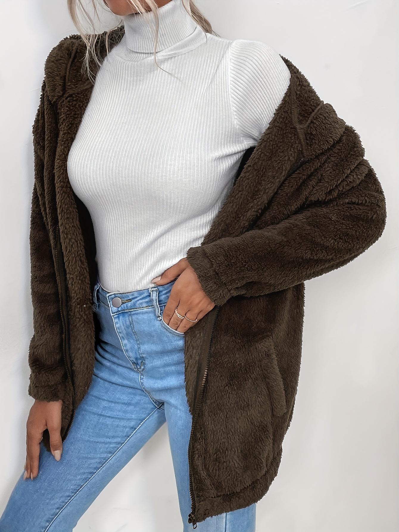 bear ears teddy hooded coat casual zip long sleeve outerwear - Temu ...