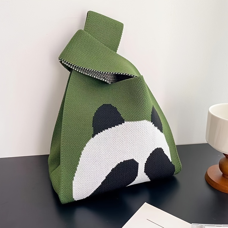 Cute Cartoon Knitted Tote Bag Panda Pattern Crochet Bag - Temu United ...