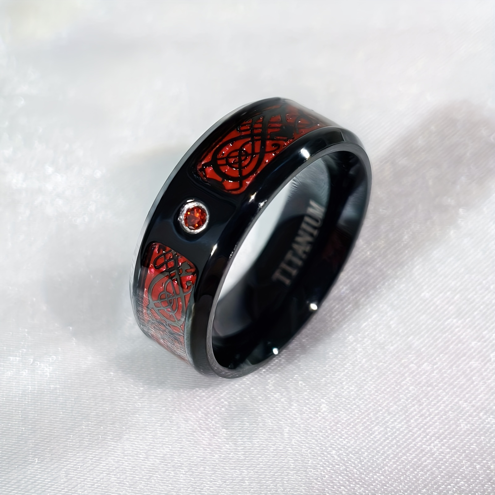 Carbon Fiber Design Red Cz Men's Titanium Steel Ring, Wedding Band ...