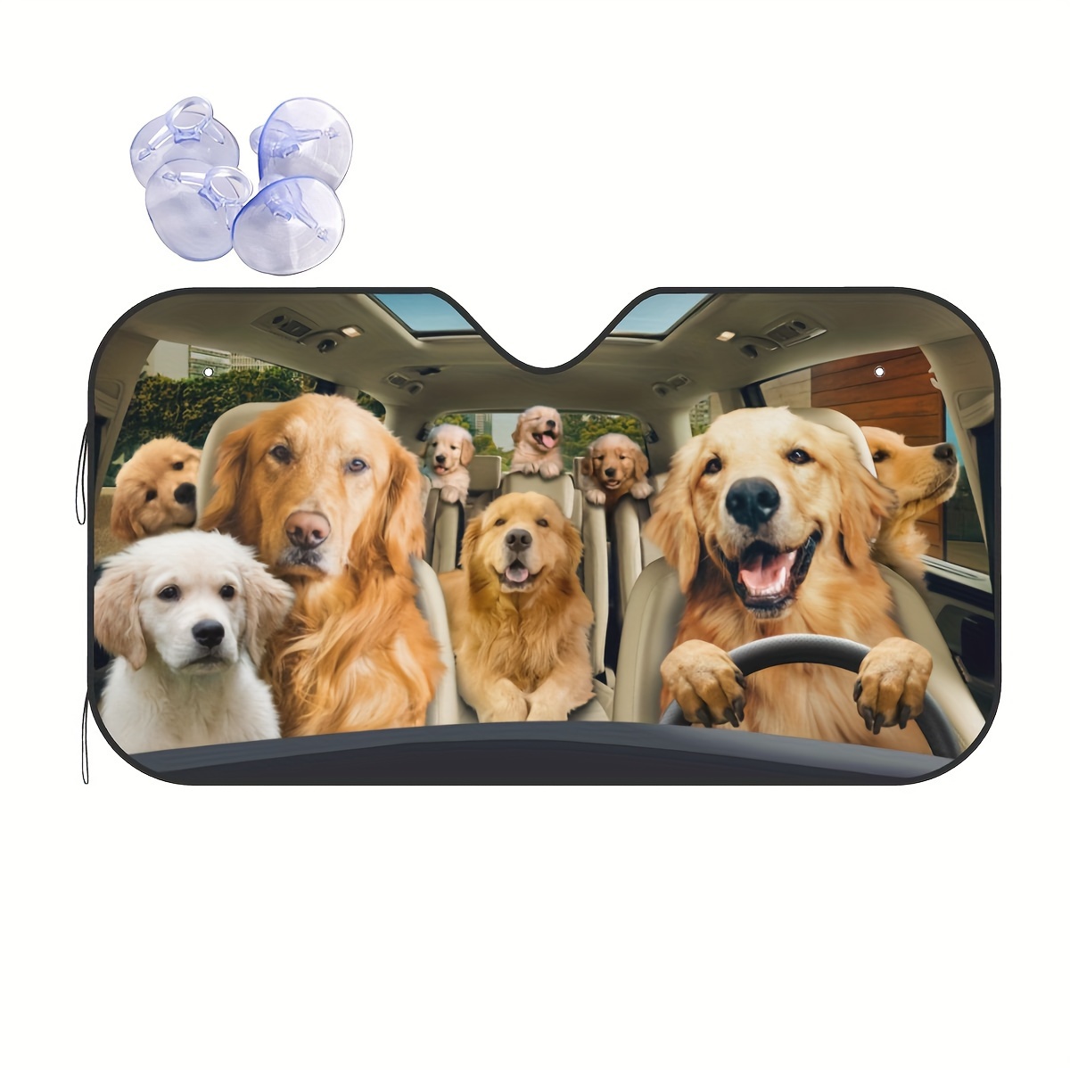 golden retrievers car windshield funny dog sun shade Temu