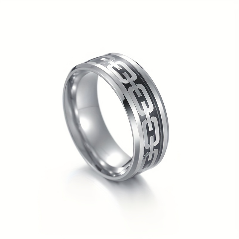 Fashionable Simple Silvery Chain Shape Stainless Steel Ring - Temu ...