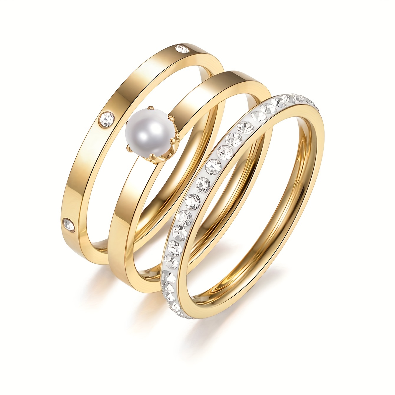 14k Gold Plated Ring Stackable Ring S Stainless Steel Inlaid - Temu ...