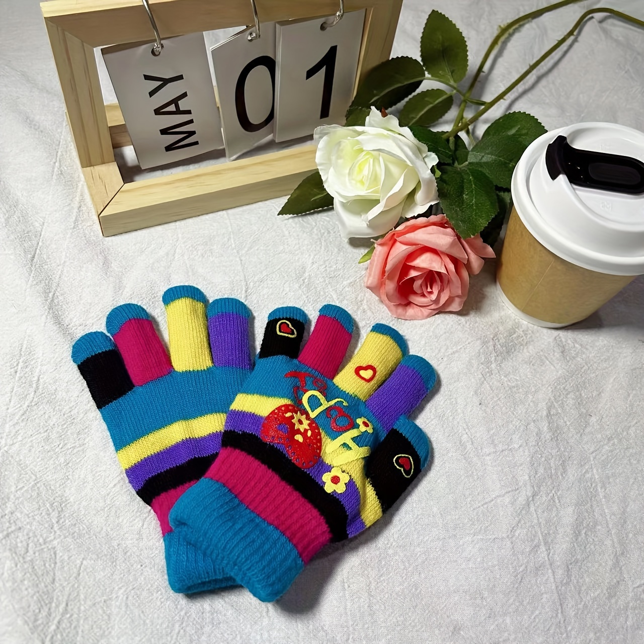 Children's Gloves Warm Cold Cute Love Double Thickened - Temu United ...