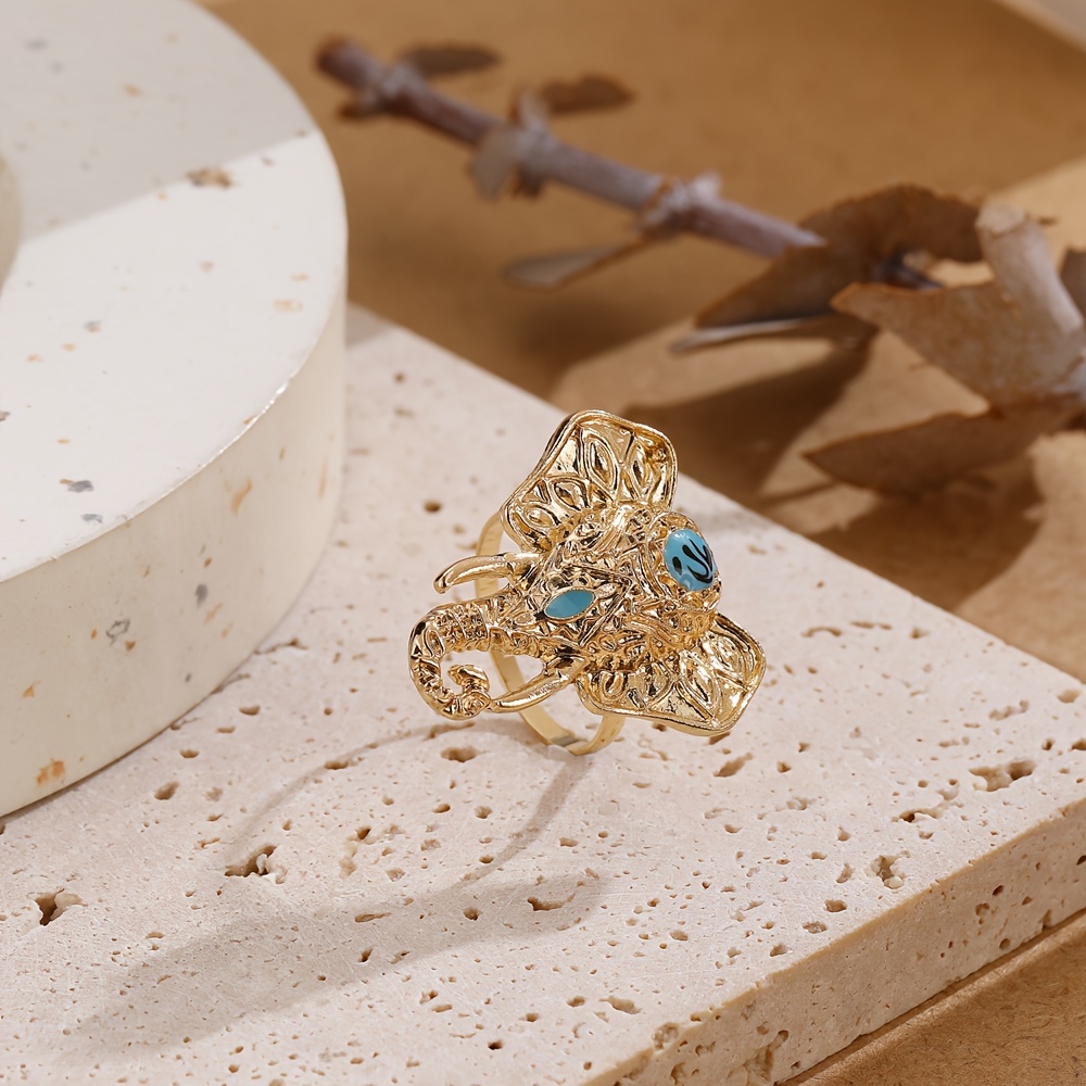 Vintage Ring Retro Elephant Design Inlaid Turquoise Golden Or Silvery ...