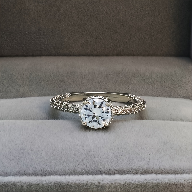 elegant promise ring silver plated inlaid shining zirconia - Temu ...