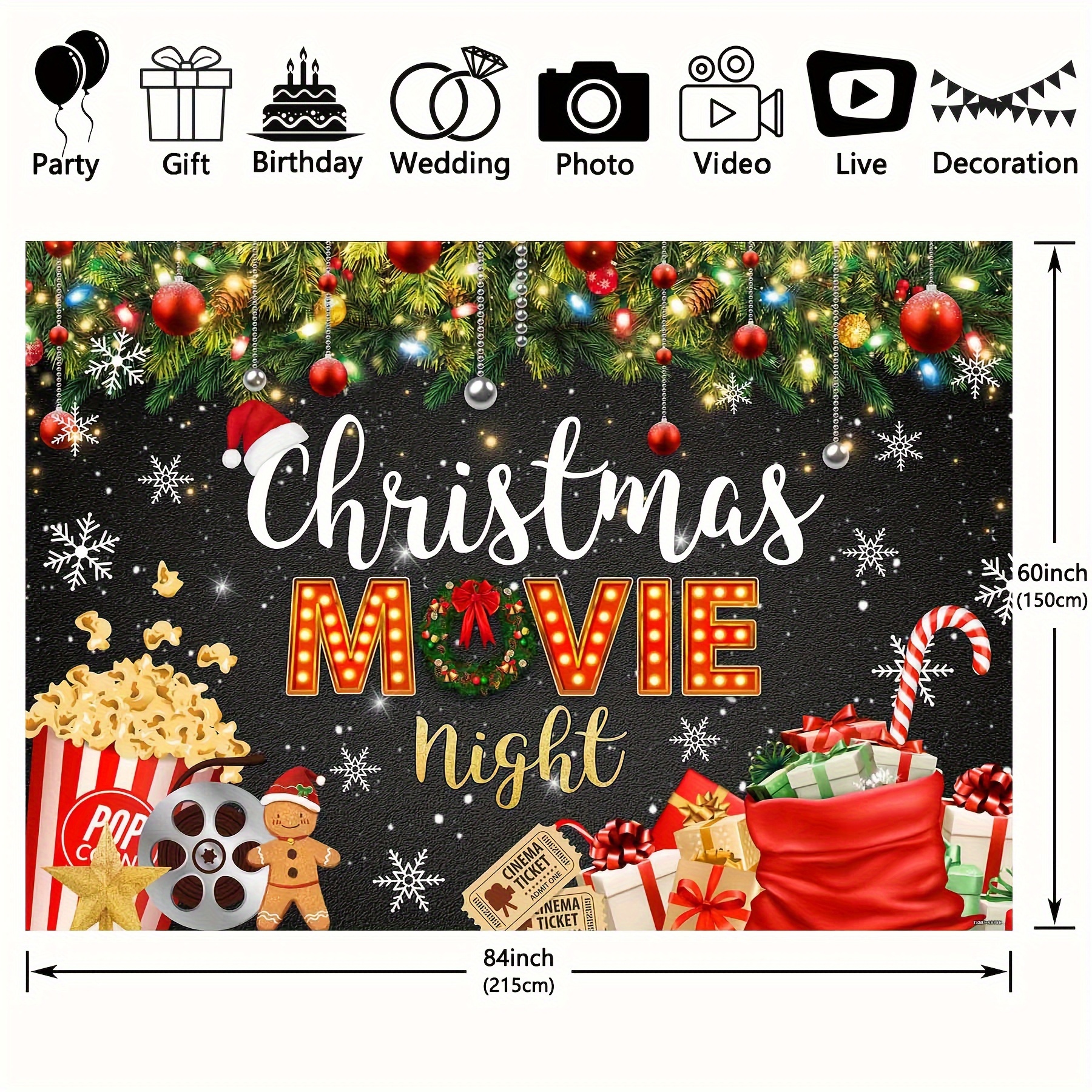 Christmas Movie Night Polyester Photography Backdrop Winter - Temu