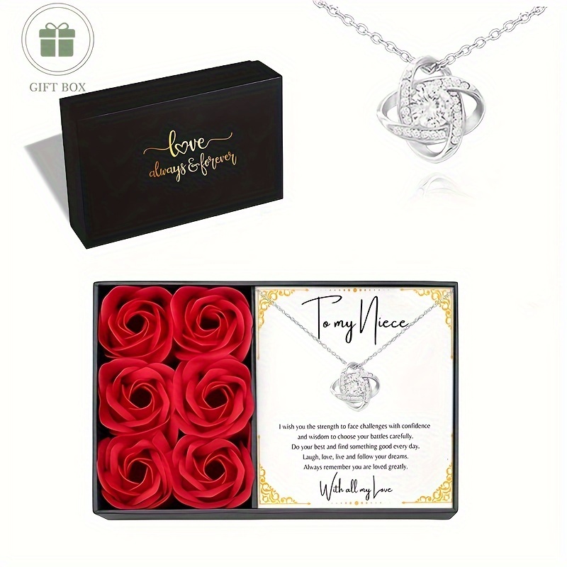 Love Knot Flower Pendant Necklace Inlaid Shiny White Zircon - Temu ...