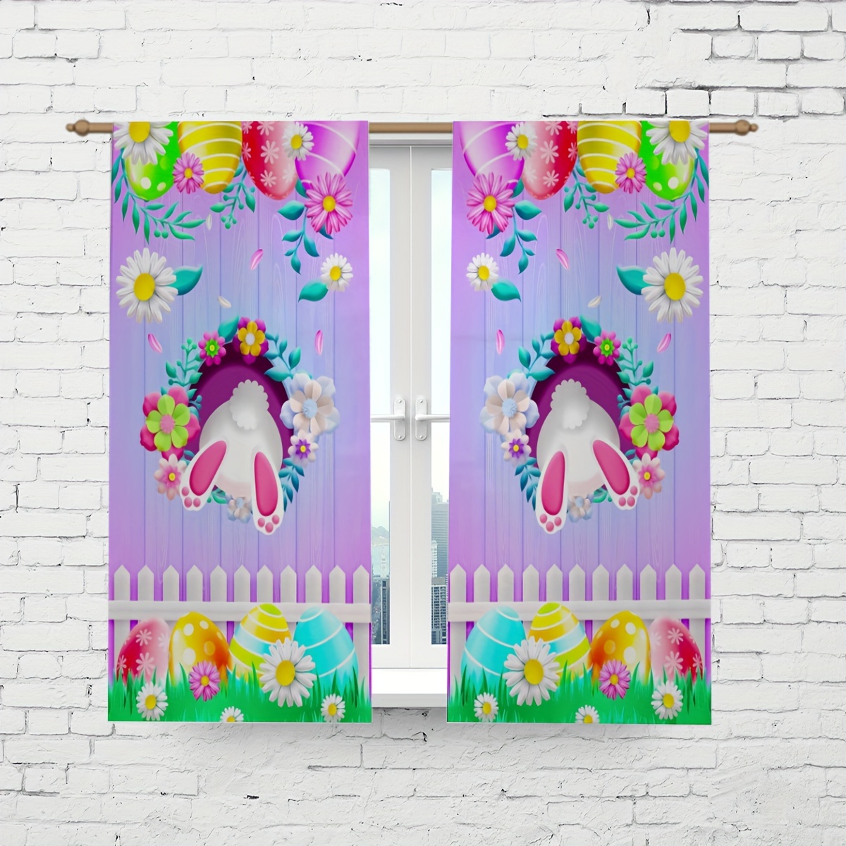 2pcs Set Easter Purple Egg Rabbit Small Daisy Printed Semi - Temu ...