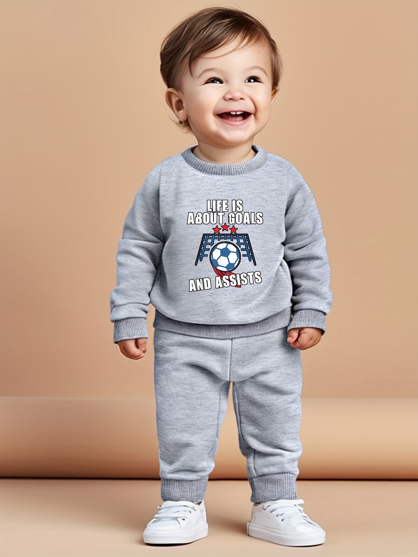 Baby's "life Goals" Print Casual Outfit Sweatshirt Pants Set - Temu New Zealand