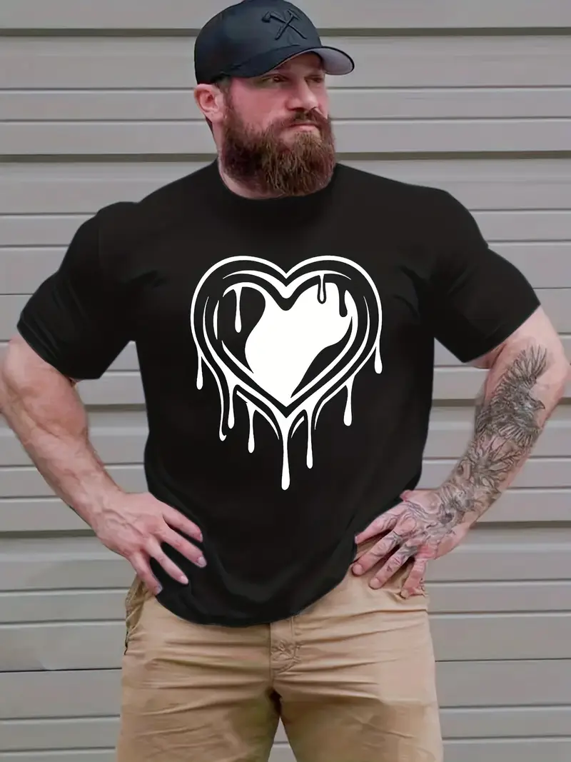 Plus Size Men's Melting Heart Graphic T shirt - Temu Denmark Plus Size Men's Melting Heart Graphic T shirt - Temu Denmark