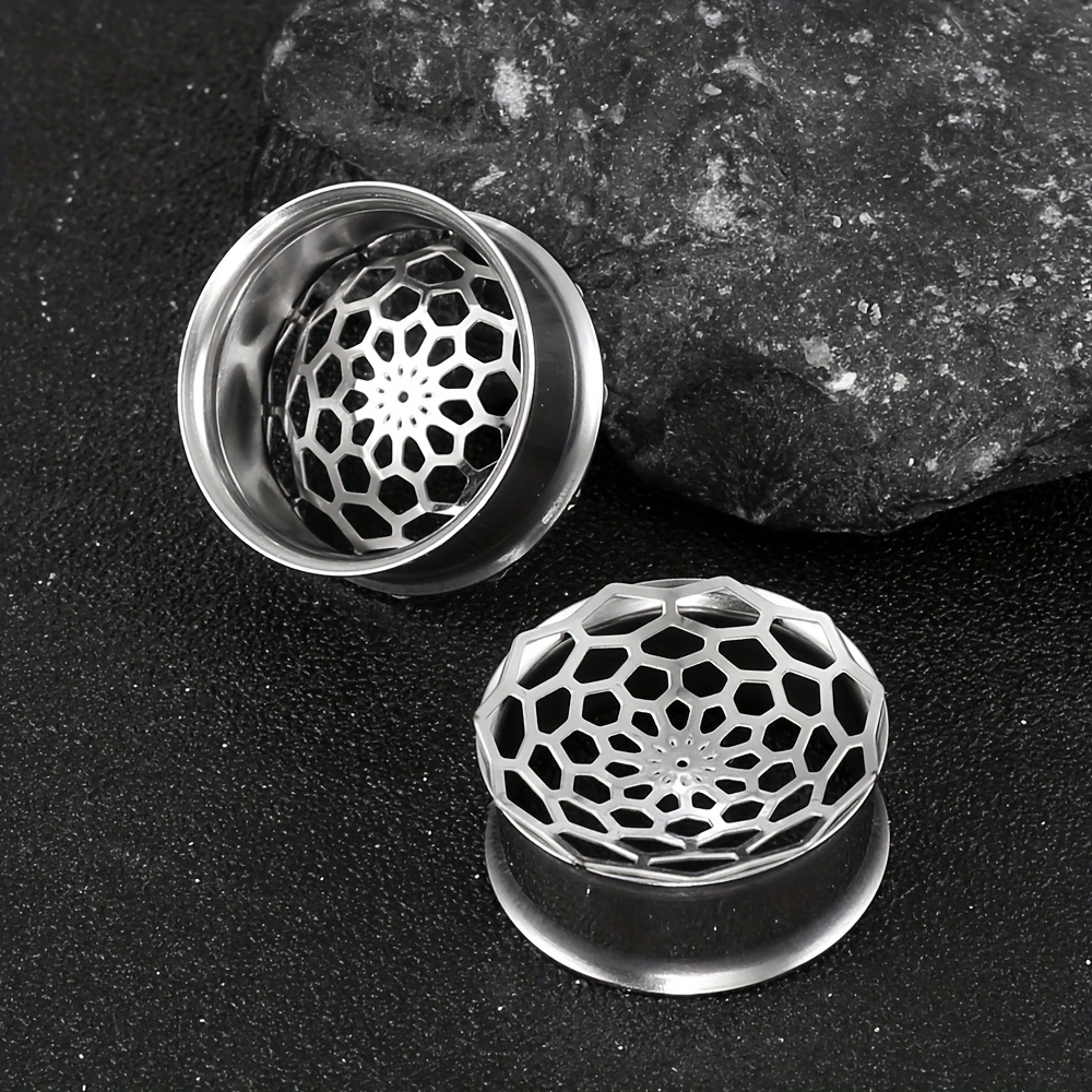 Hollow Honeycomb Ear Plugs Set Stainless Steel Tunnels - Temu Netherlands