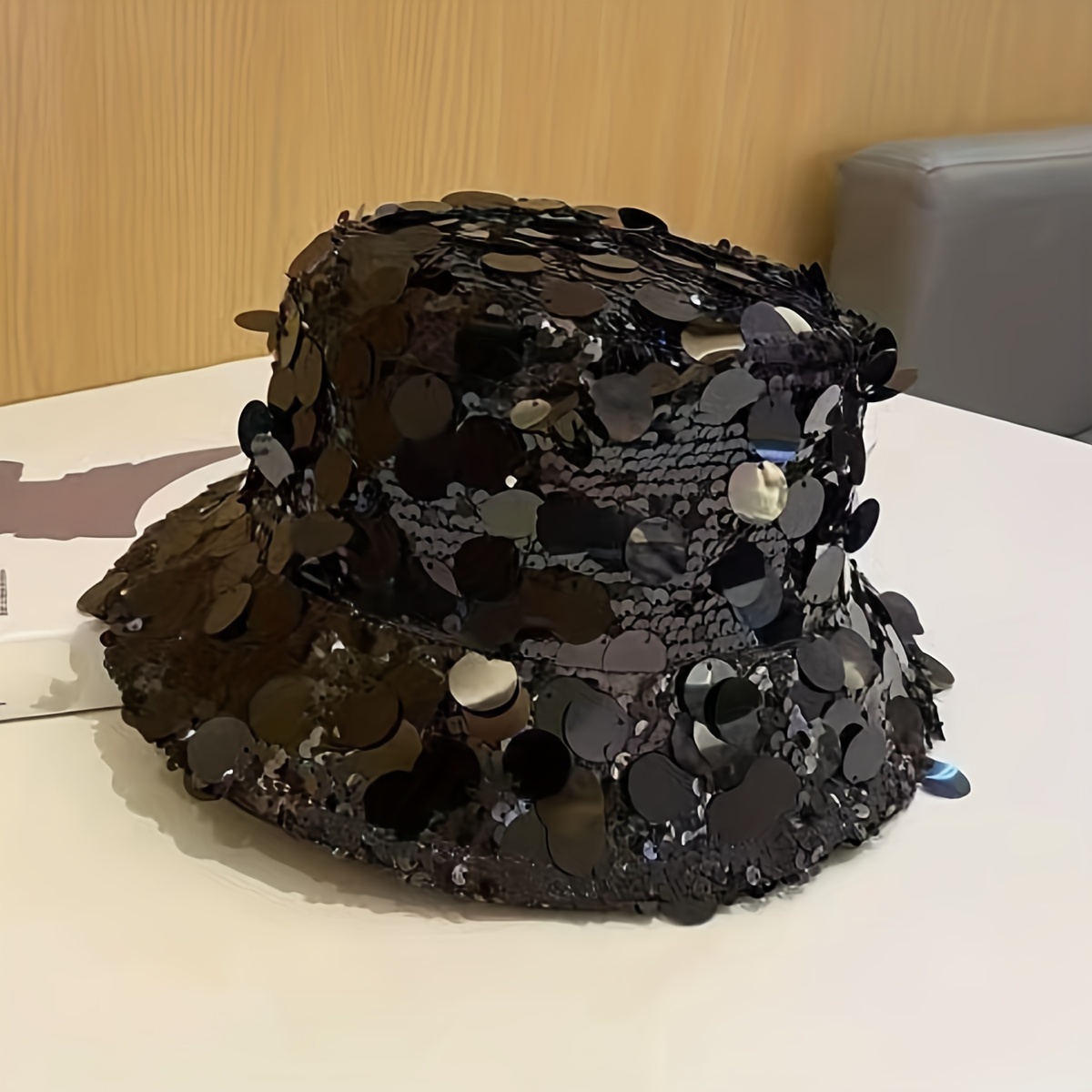 Full Sequins Trendy Bucket Hat Shiny Solid Color Foldable Basin Hats ...