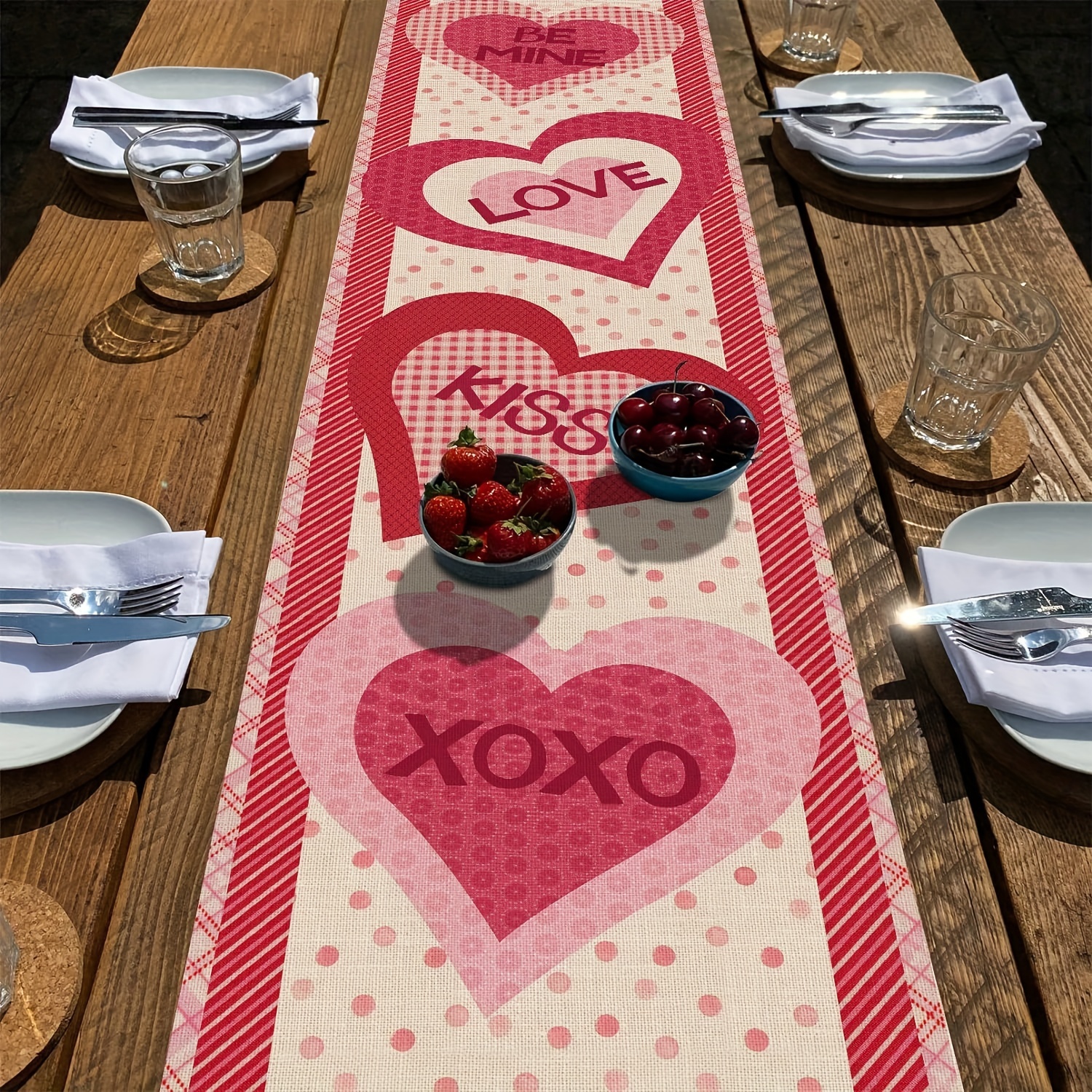 Table Runner Valentine' S Day Love Hearts Table Runner Mine - Temu Canada