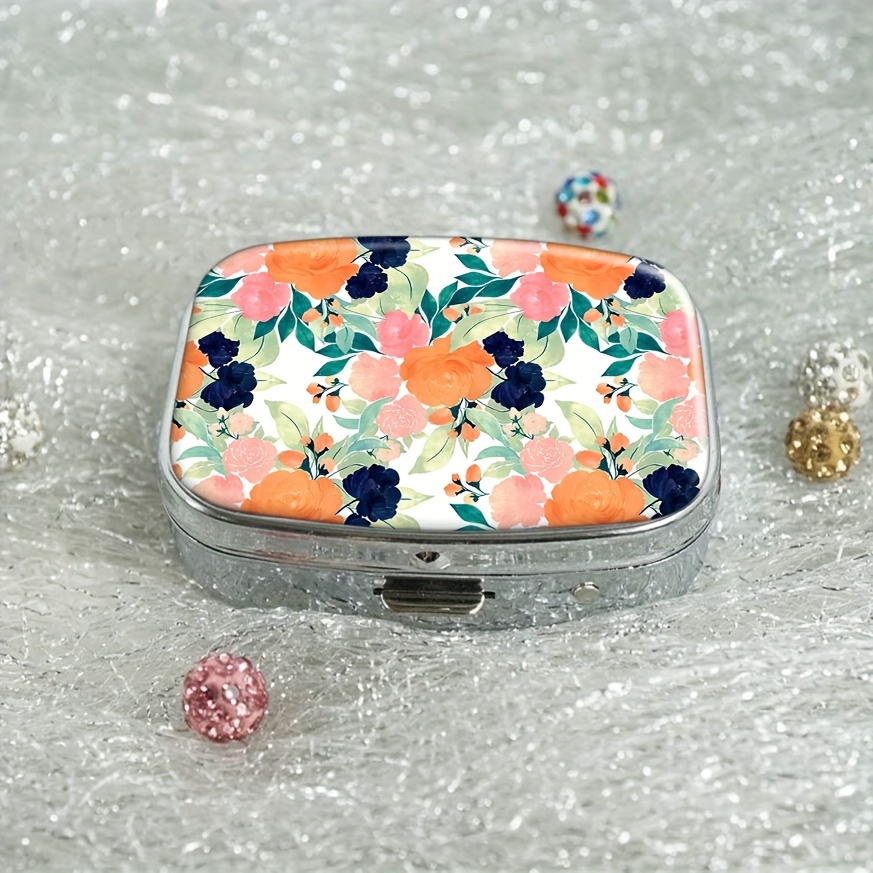 Elegant Pink Blue Orange Floral Pill Case 2 Compartment - Temu United ...