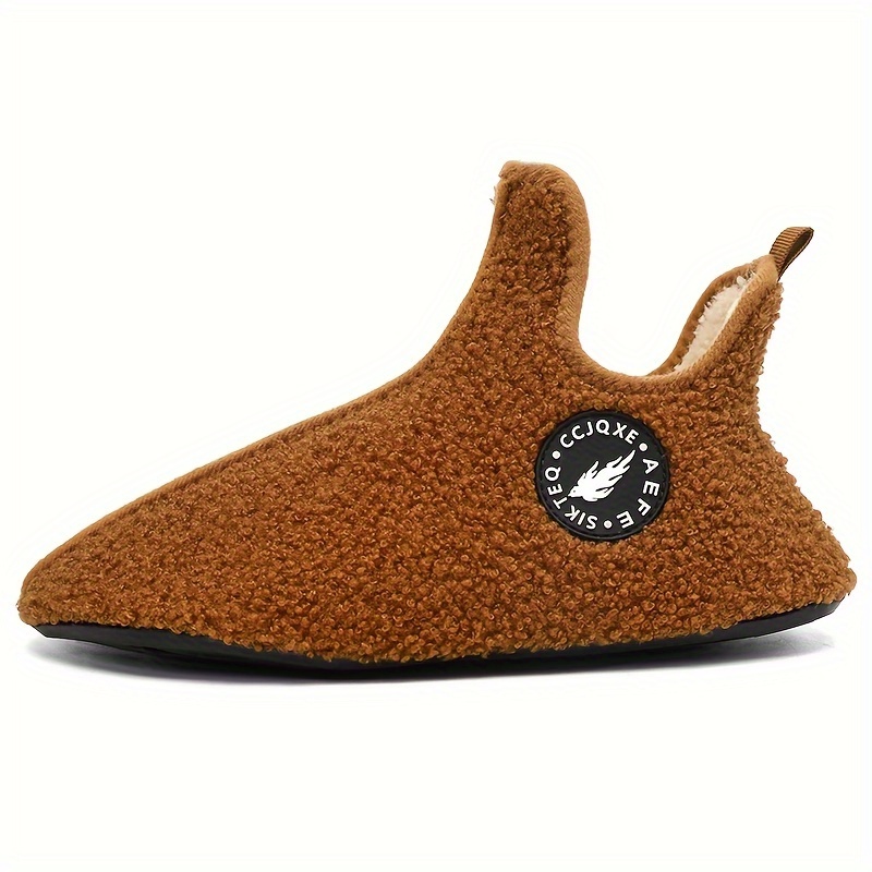 Plush Lined Slippers Warm Casual Slip Flat House Shoes - Temu Canada