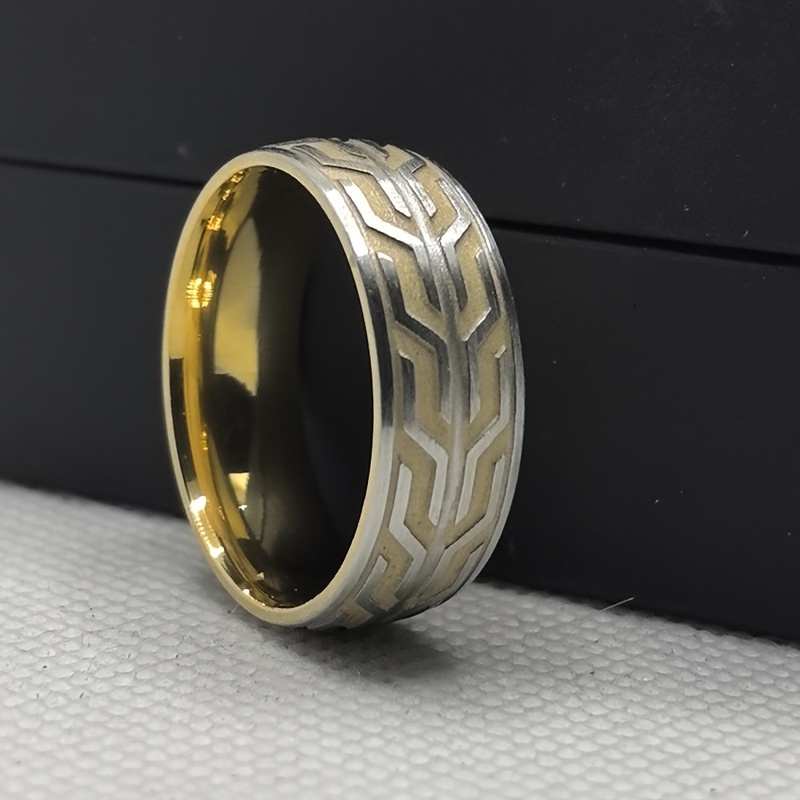 New Creative Embossed Tyre Pattern Ring Men's Stainless - Temu United ...