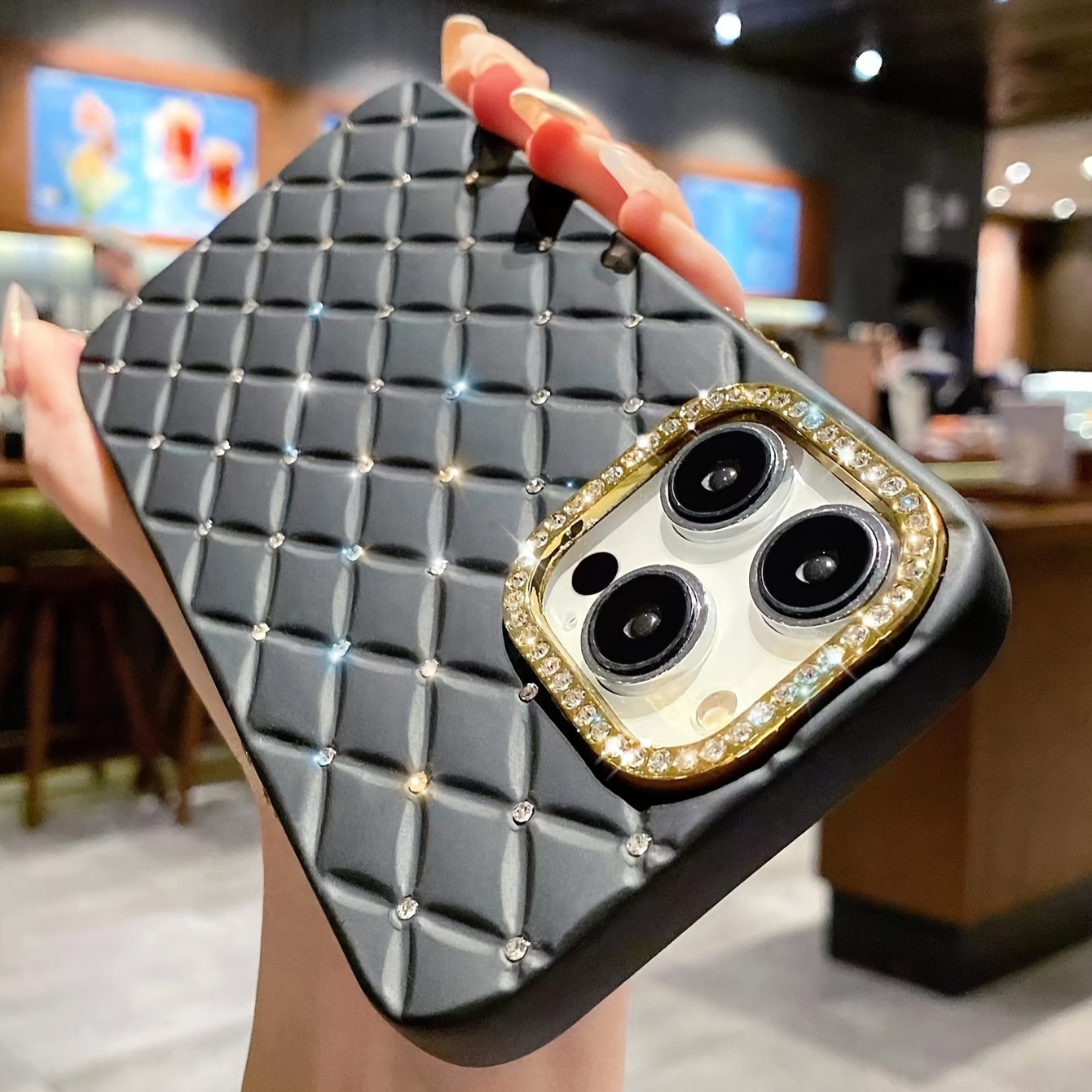 Rhinestone Decor Rhombus Pattern Protective Phone Case - Temu United ...