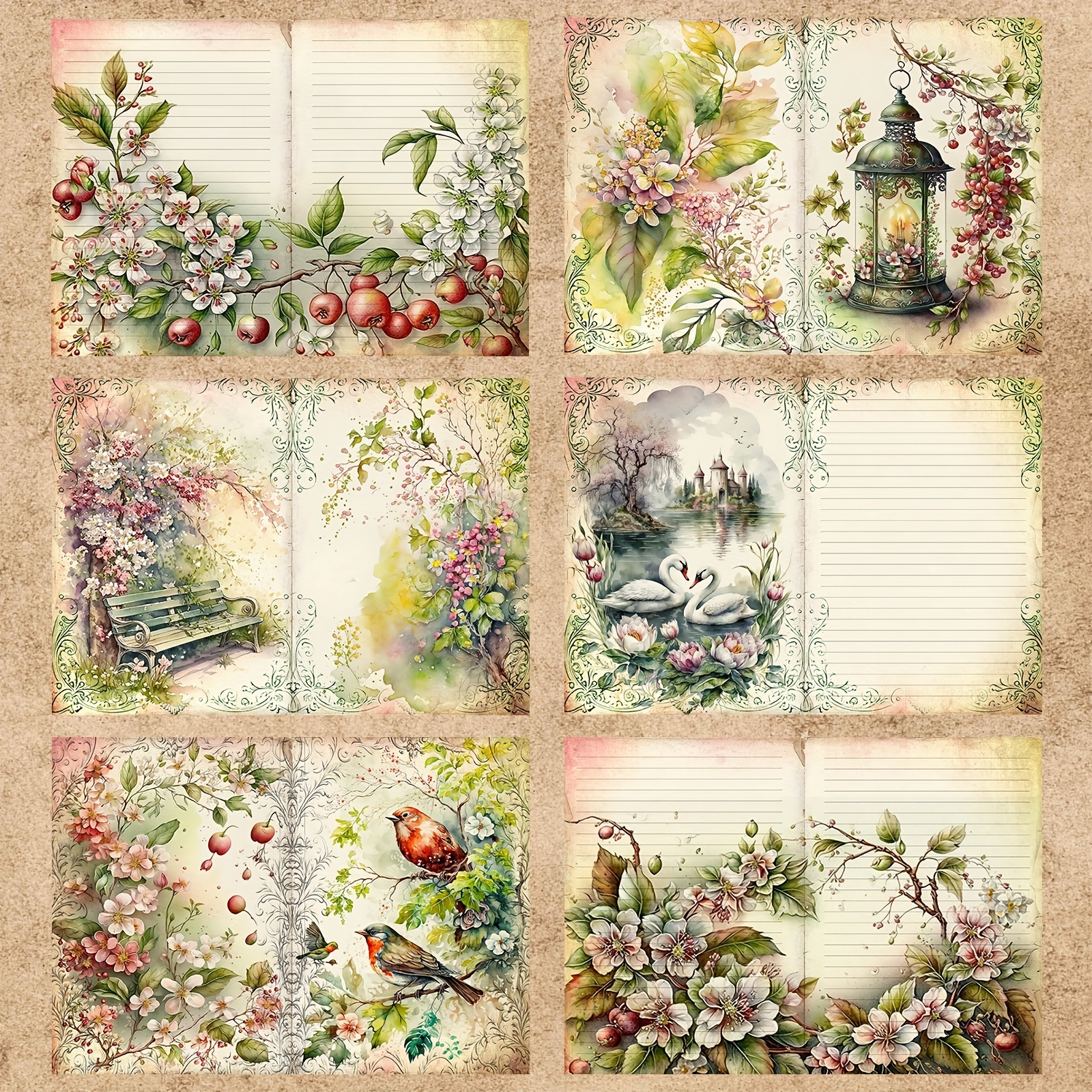 20sheets A5 Size Spring Bird Garden Vase Girl Decoration Diy Retro ...