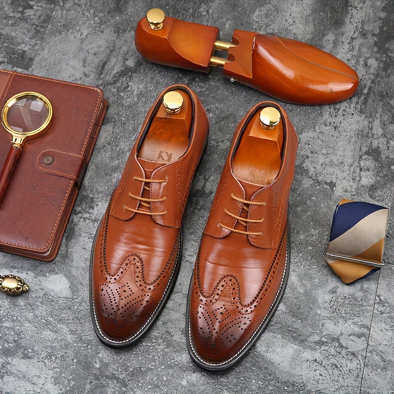 Wingtip Derby Shoes Men's Brogue Lace Front Dress Shoes Men - Temu