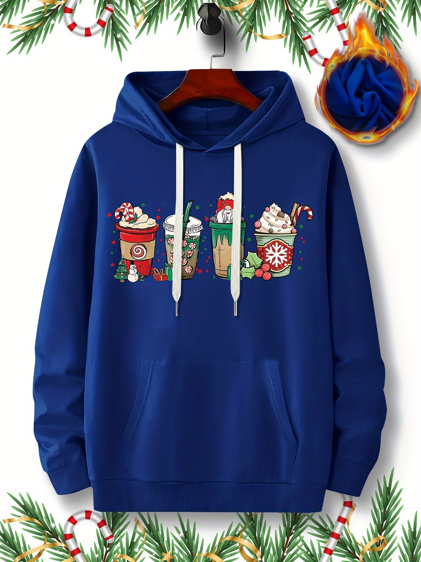 cozy fleece lined men's hoodie christmas santa - Temu New Zealand