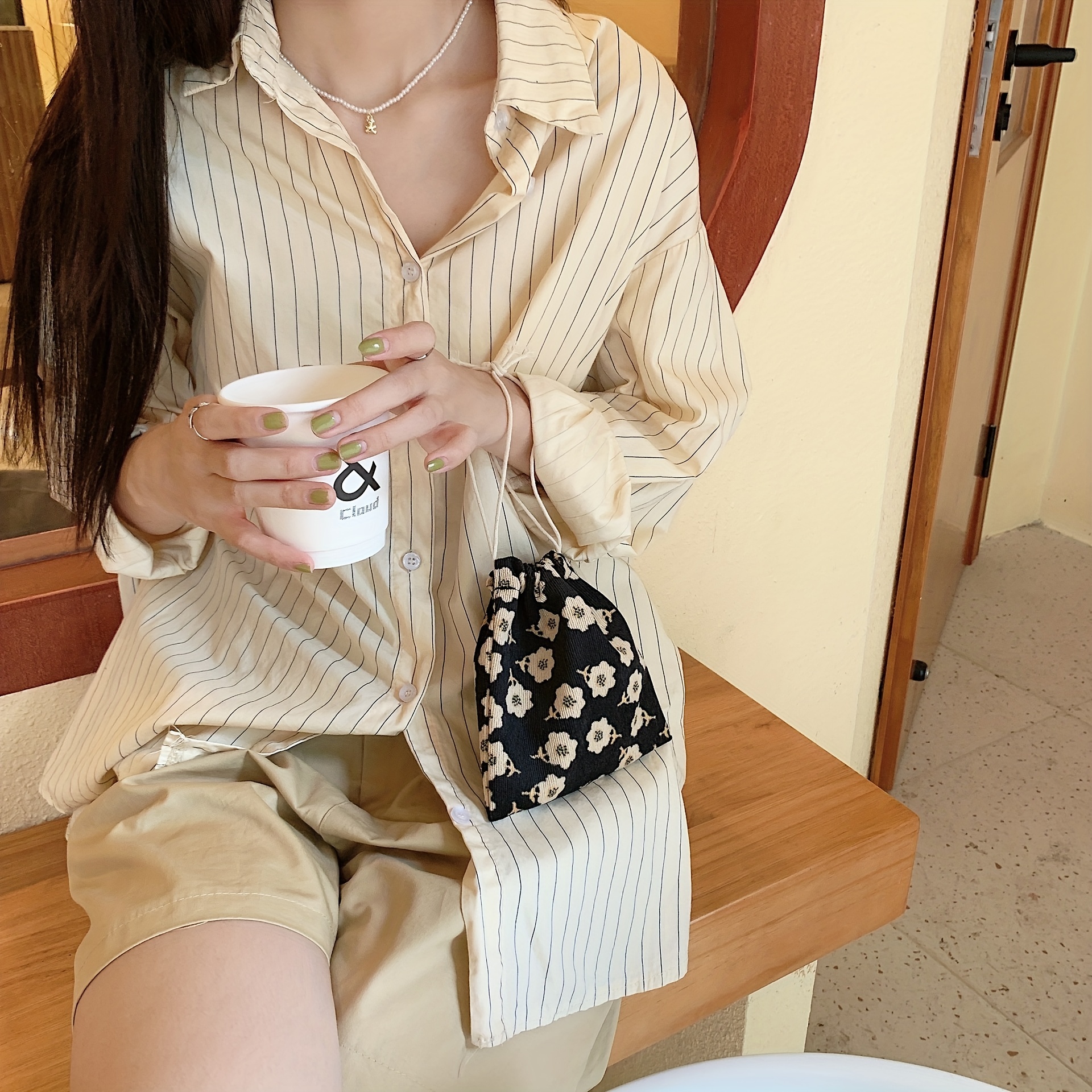 1pc 꽃 프린트 드로스트링 번들 포켓 여성용 생리대 보관 가방 잡동사니 보관용 작은 천 가방 Temu Republic Of
