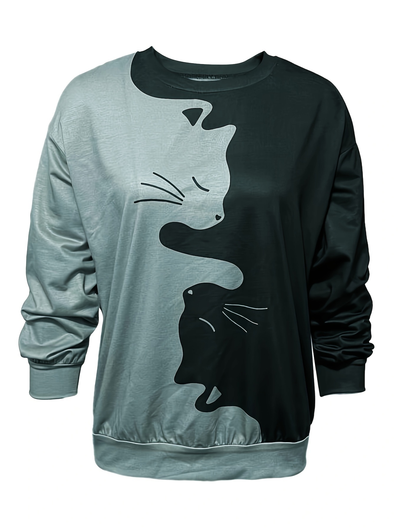Cute Cat Print Crew Neck Sweatshirt Casual Long Sleeve Loose - Temu Canada