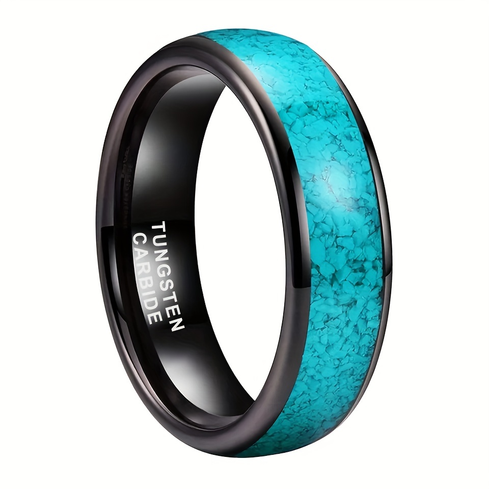 Black Tungsten Ring Men Crushed Turquoise inlaid Fashion - Temu United ...