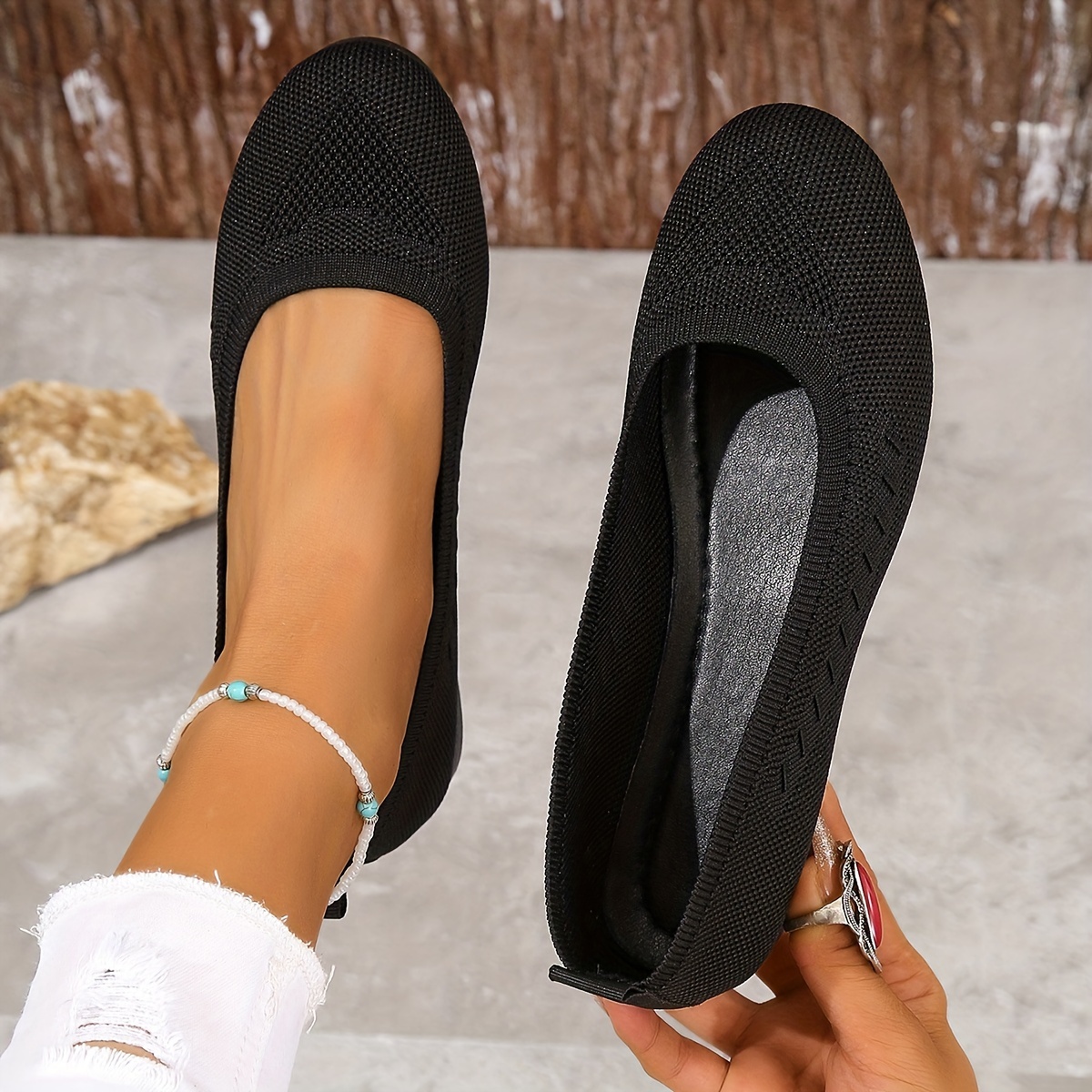 Womens Heart Print Knitted Flats Shallow Mouth Lightweight - Temu ...