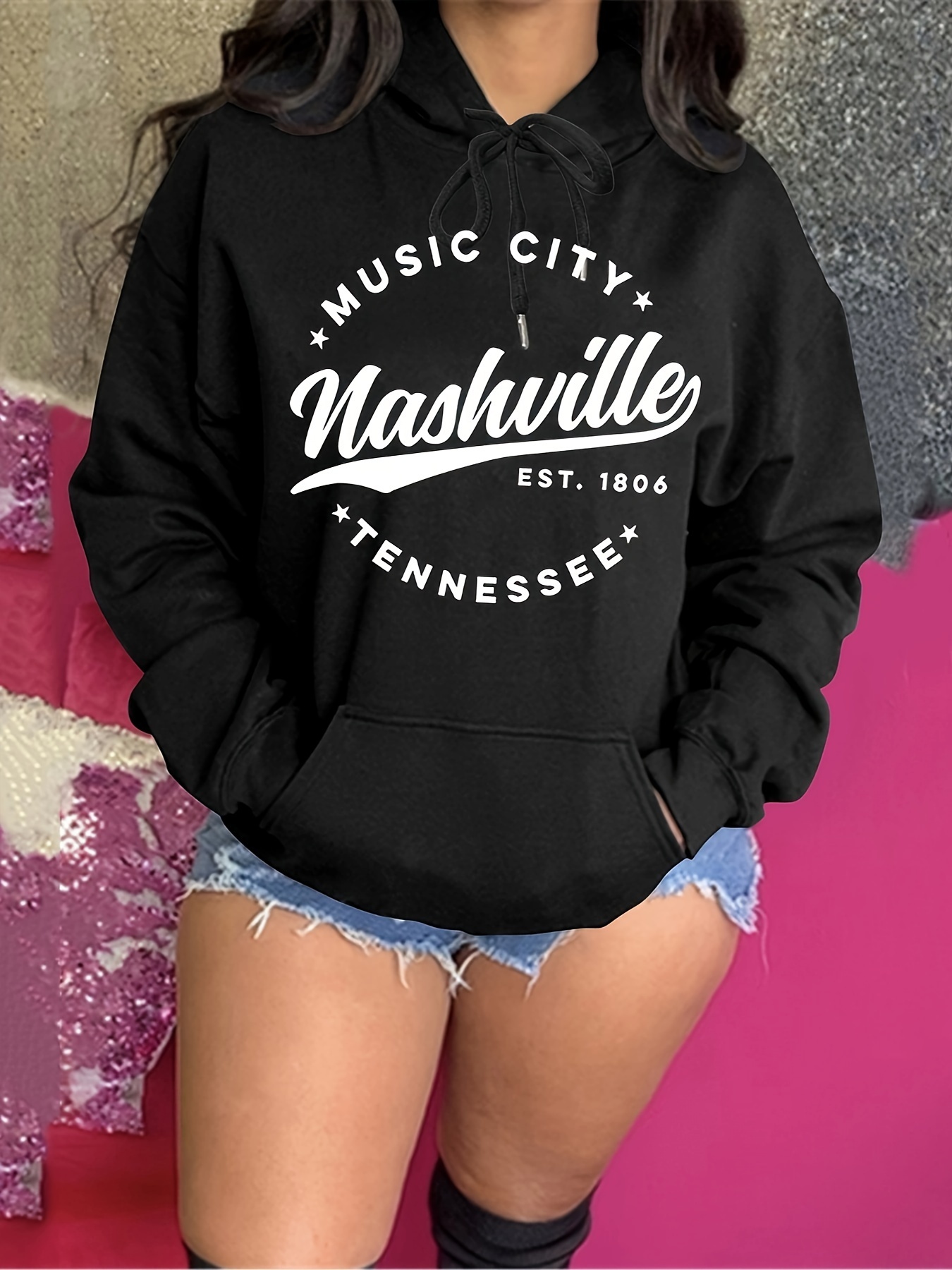 plus size letter print hoodie casual long sleeve pocket - Temu Canada