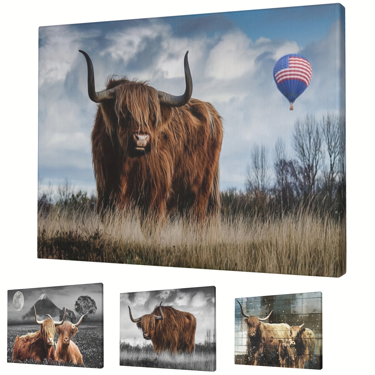 Framed Country Style Canvas Print Poster Western Brown Cow - Temu New ...