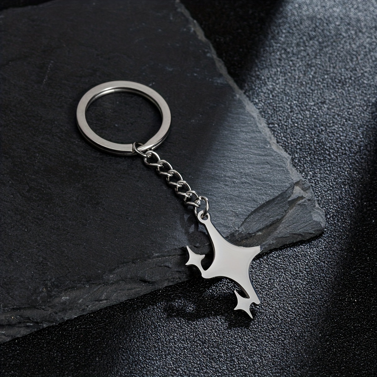 1pc Stainless Steel Cross Star Keyrings Simple Car Key Chain For Men ...