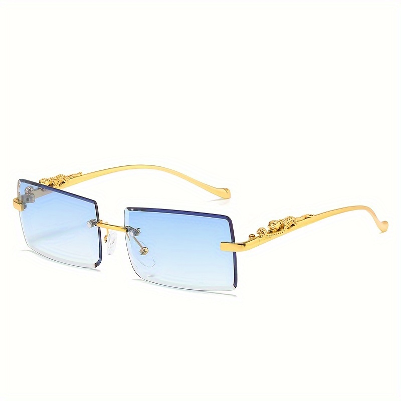 Trendy Classic Cool Rimless Faceted Rectangular Lens Fashion Glasses ...