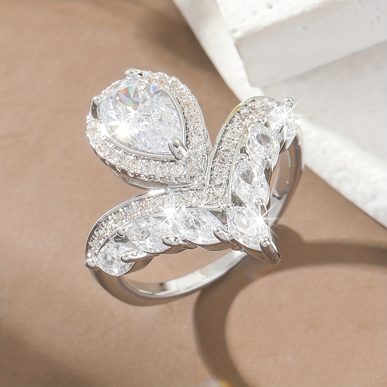 Glamorous Cocktail Ring Sparkling Crown Design Paved Shining - Temu ...