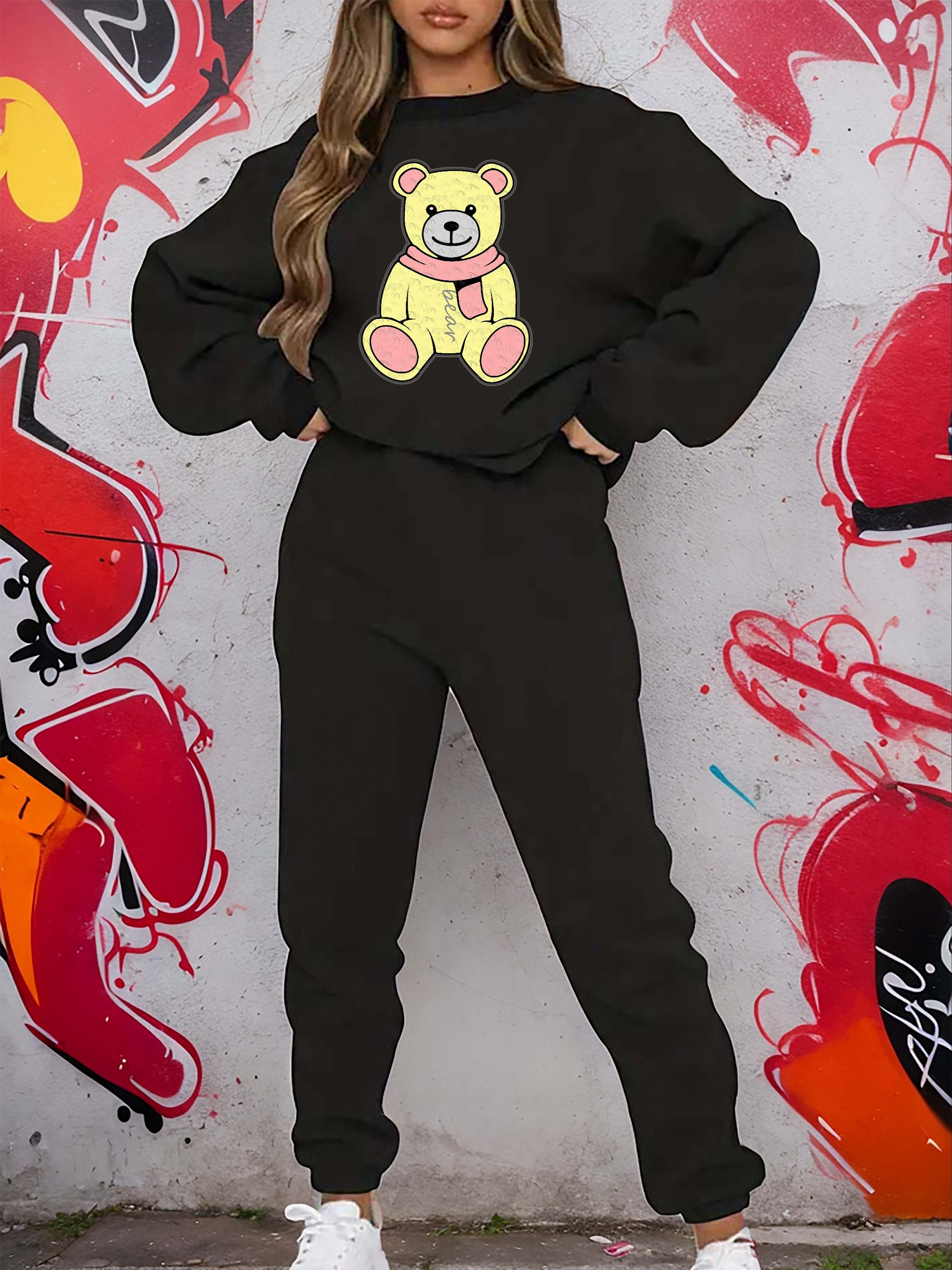 Graphic Print Two Piece Set Crew Neck Sweatshirt Pants - Temu New Zealand