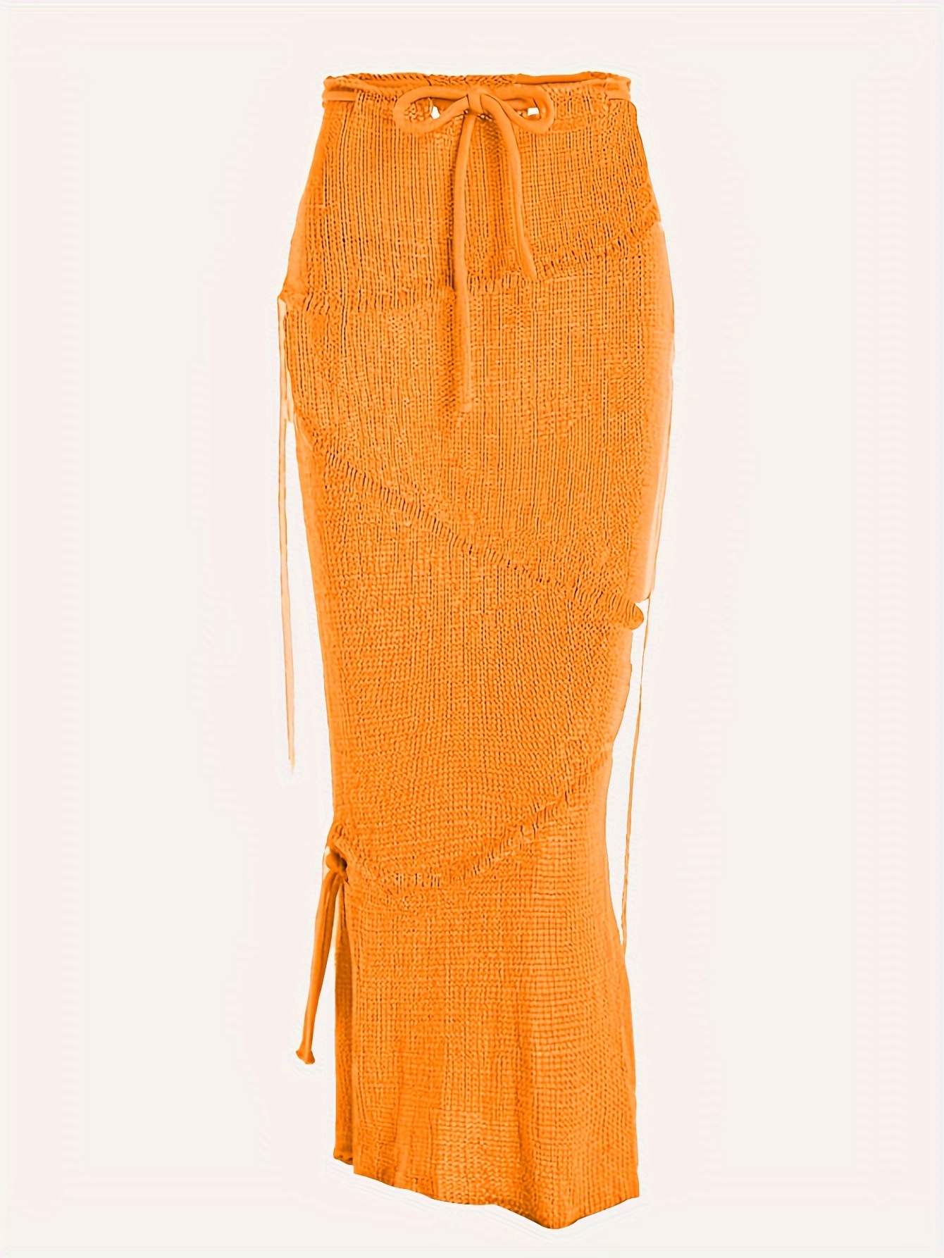 Solid Knitted Drawstring Waist Side Shirring Skirt, Casual Asymmetrical ...