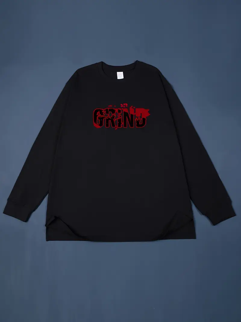 Grind Print メンズトレンディなコットンtシャツ アウトドア用のカジュアルなややストレッチ性のある長袖ティー。 Temu Japan