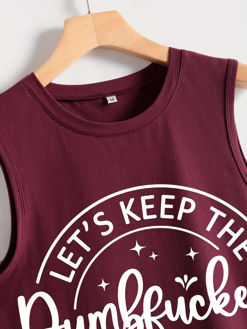 Letter Print Crew Neck Tank Top Casual Sleeveless Tank Top Temu