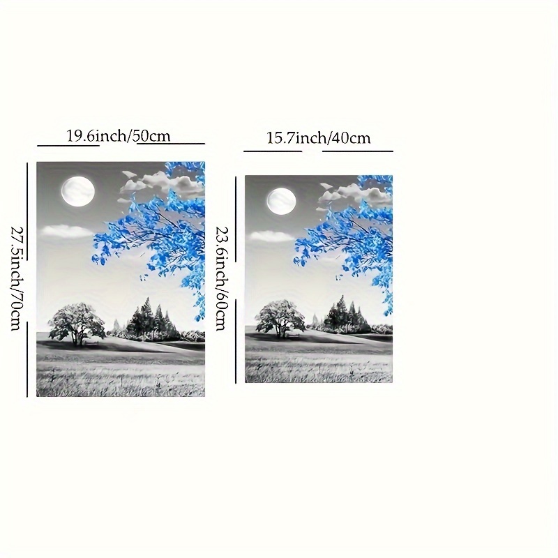 Modern Abstract Black White Blue Tree Poster Moon Living - Temu Canada