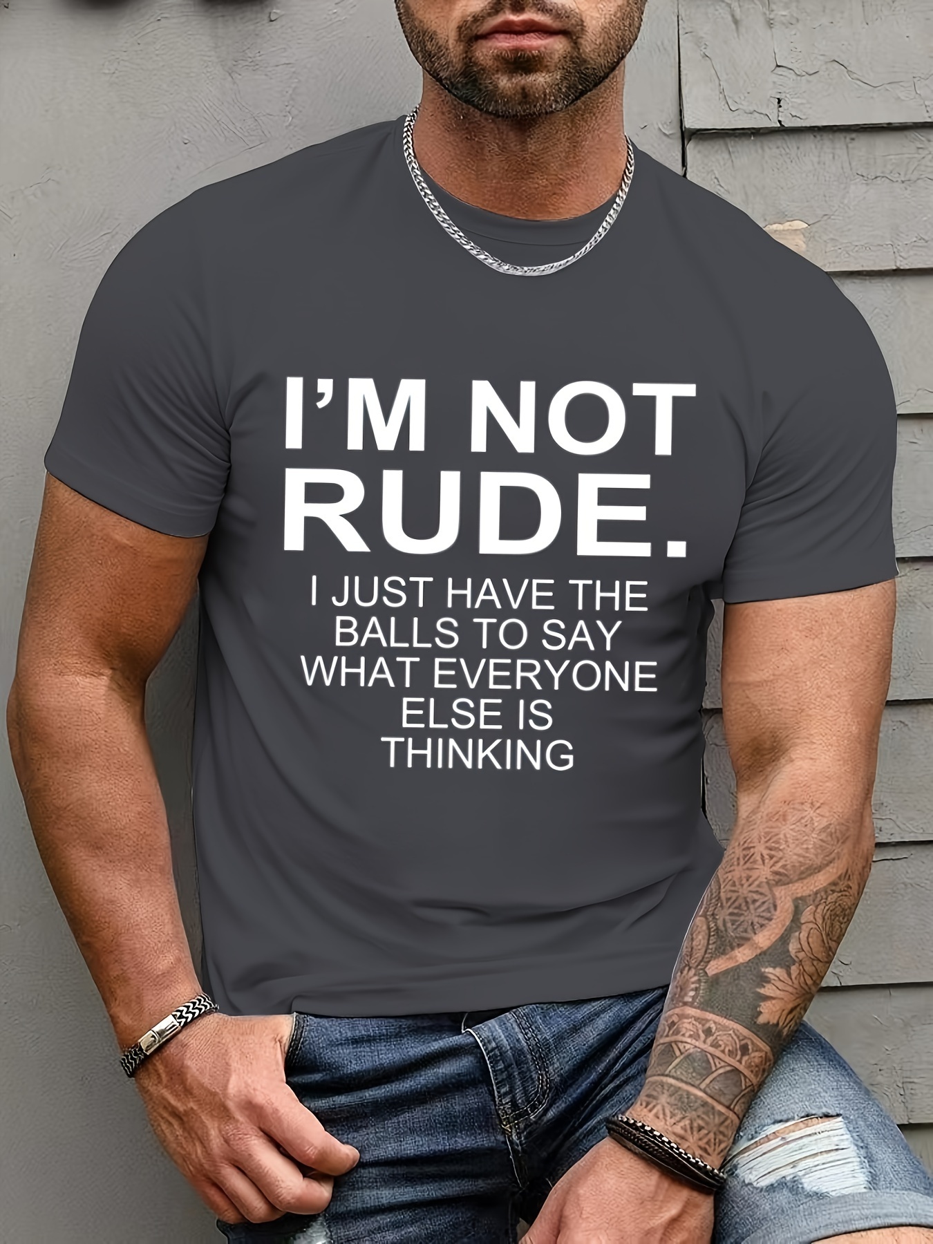 'm Rude Letter Print Men's Trendy Short Sleeve T shirts - Temu South Africa
