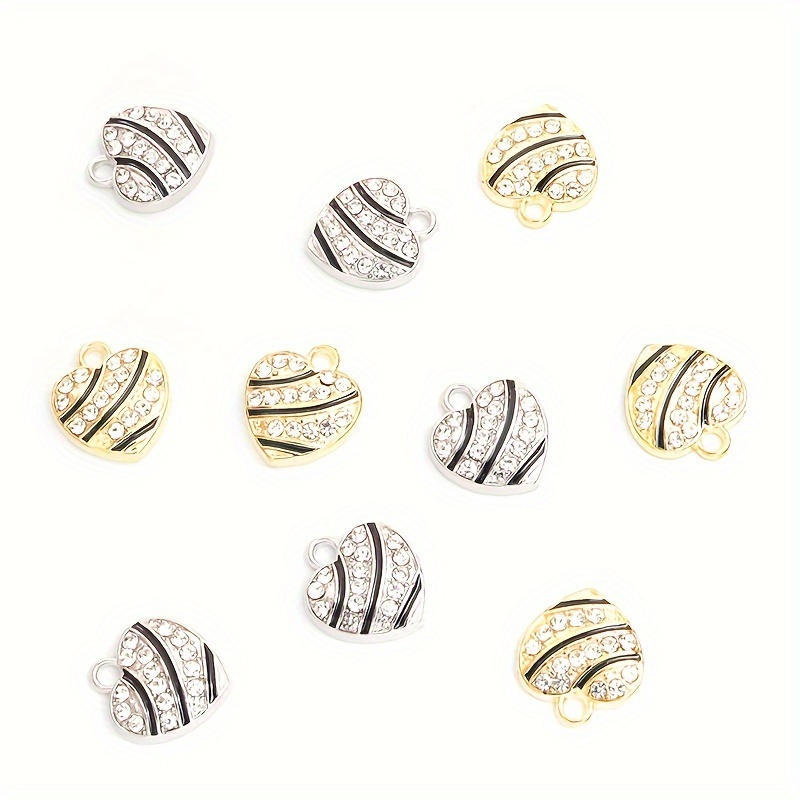 Colorful Striped Rhinestones Inlaid Heart Enamel Charms - Temu United ...