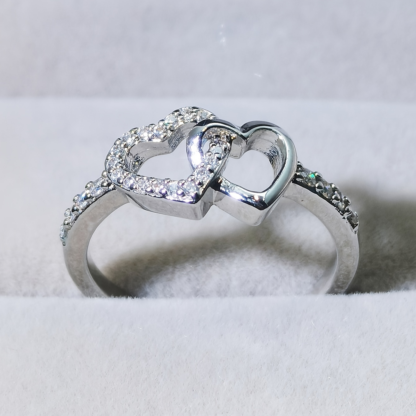 Chic Ring Trendy Heart To Heart Design Paved Shining Zirconia Match ...