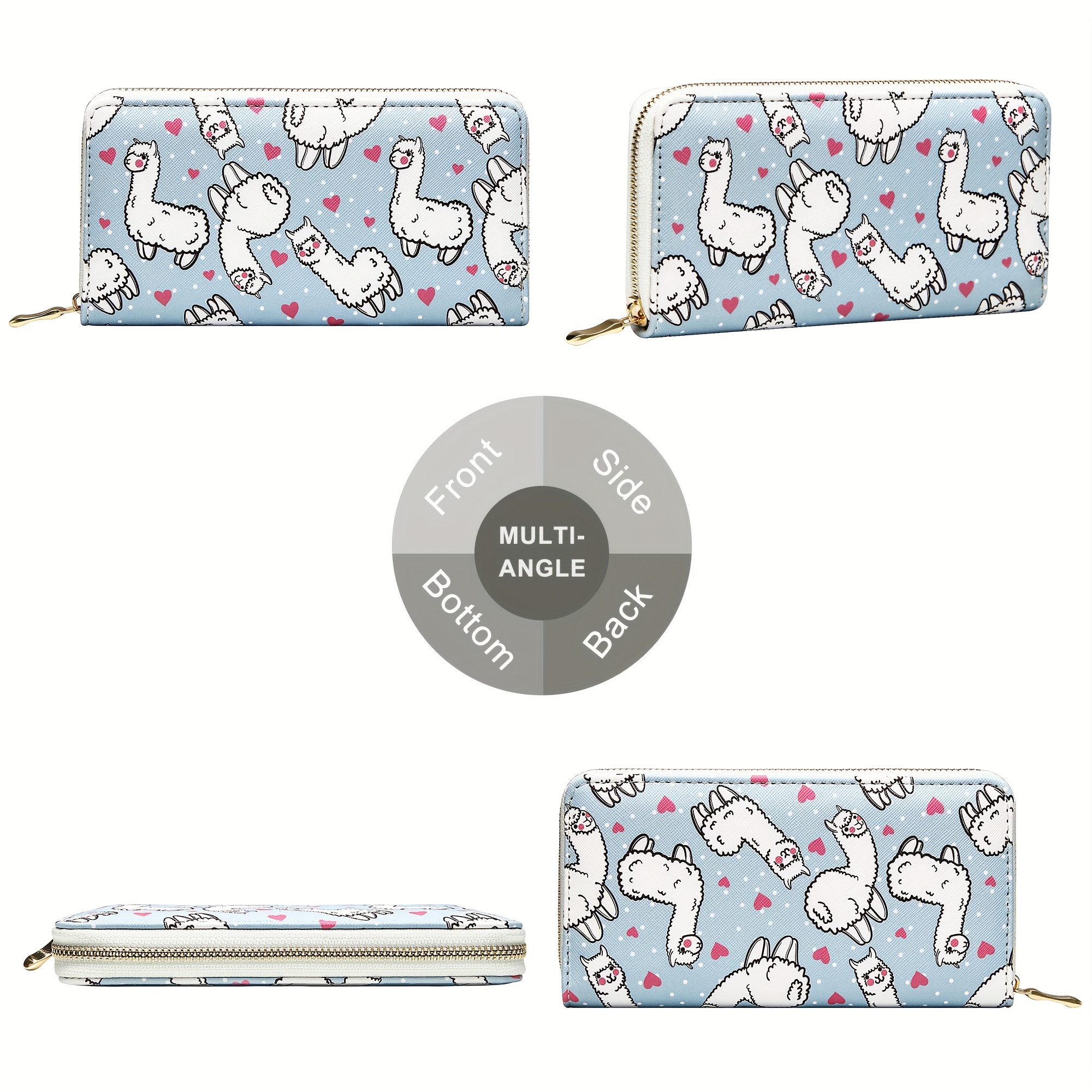 Kawaii Cartoon Alpaca Pattern Long Wallet Zipper Around Coin - Temu Canada