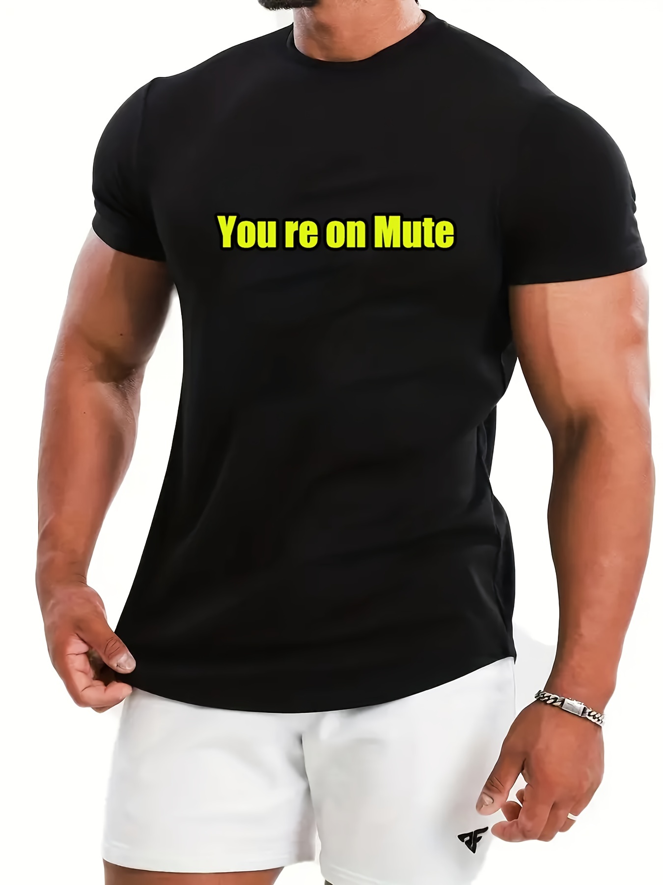 Plus Size Men's Casual " Re Mute" Print Tees Summer Crew - Temu Australia