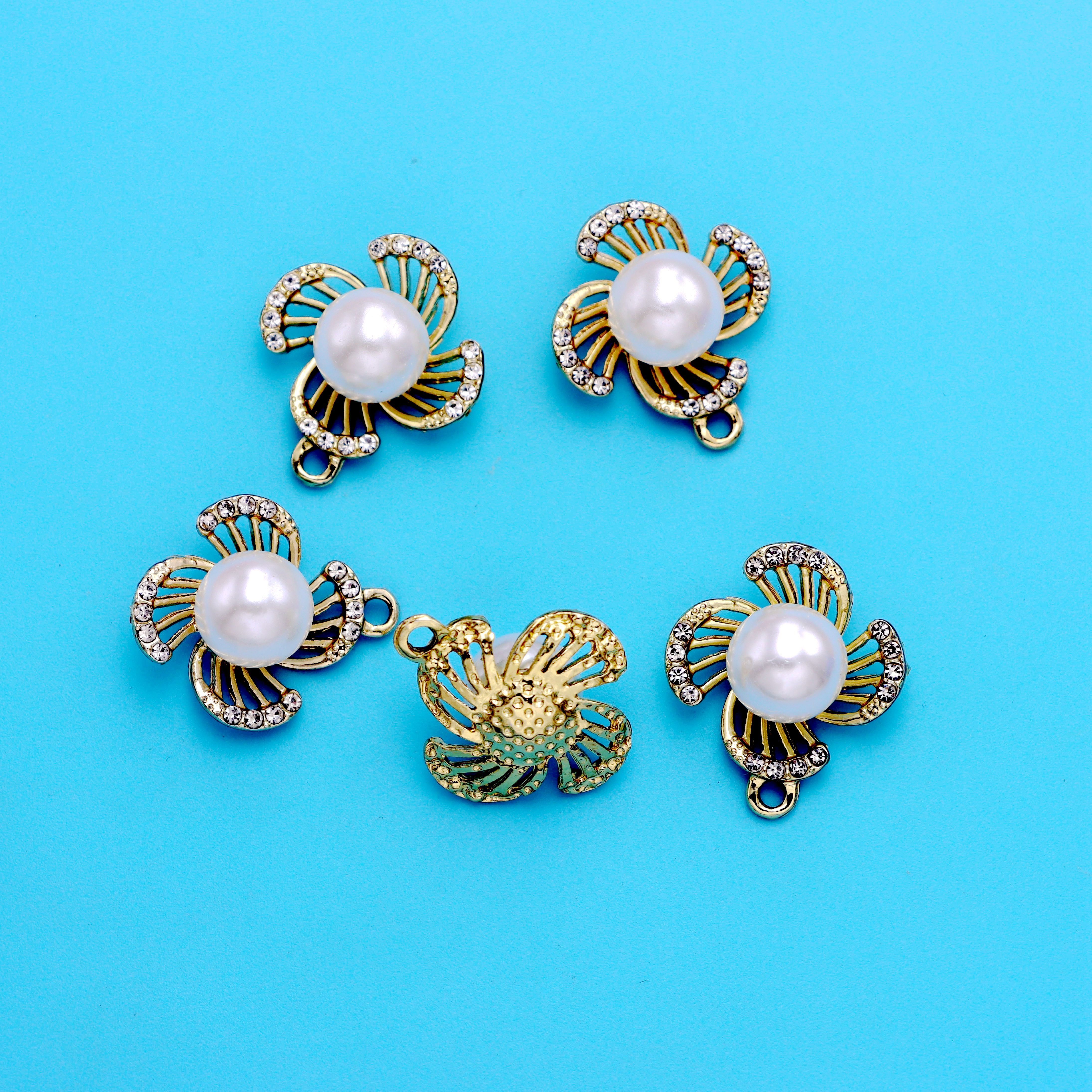 Silvery Golden Plated Crystal Pearl Heart Wings Flower Charm - Temu ...